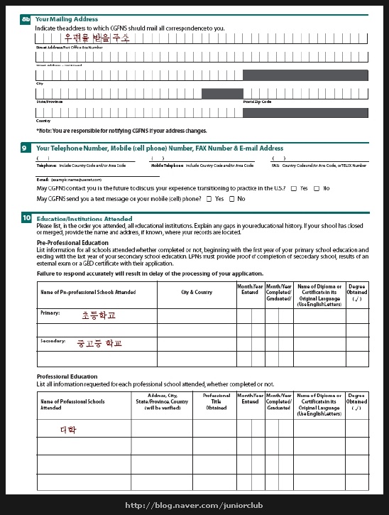 NCLEX-RN 지원 서류 (3)CGFNS 폼 작성하기 - 미국 간호사 통합 - NCLEX-RN&각서류번역공증도우미